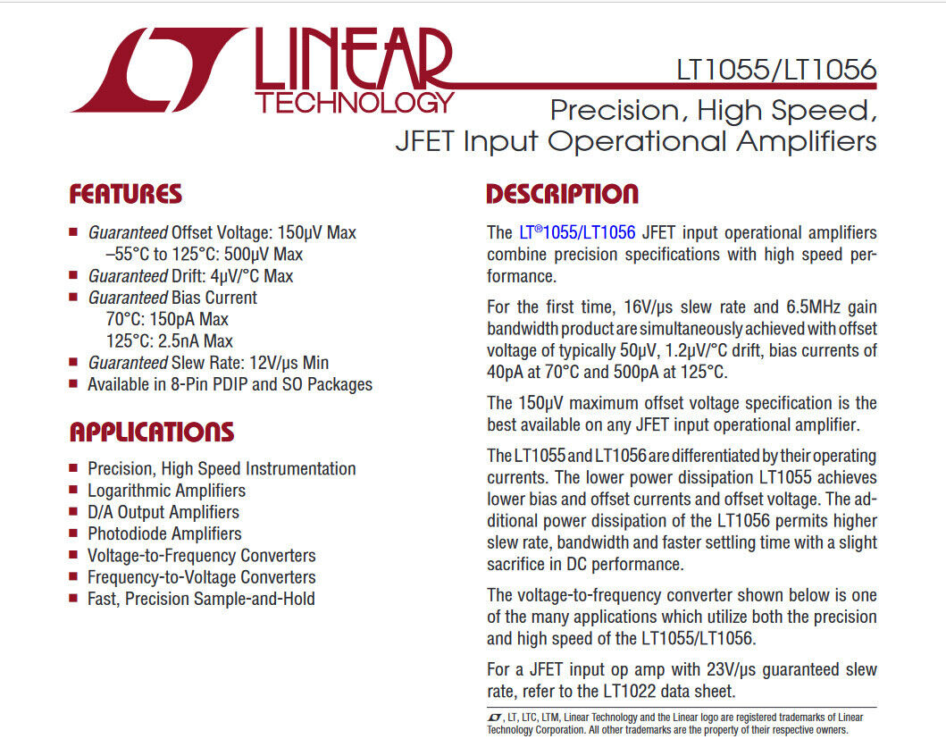 Genuine LT1056 Precision Amplifiers Hi Speed JFET Op Amp 26pcs – mjtronix